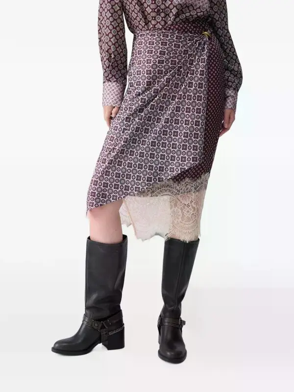 Liu Jo Printed Twill Midi Skirt With Lace Details