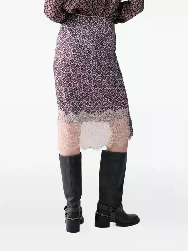 Liu Jo Printed Twill Midi Skirt With Lace Details