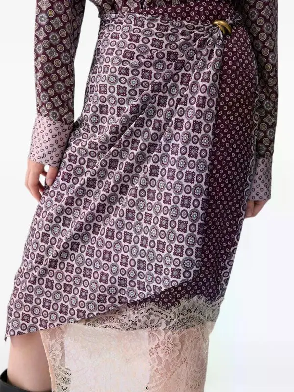 Liu Jo Printed Twill Midi Skirt With Lace Details