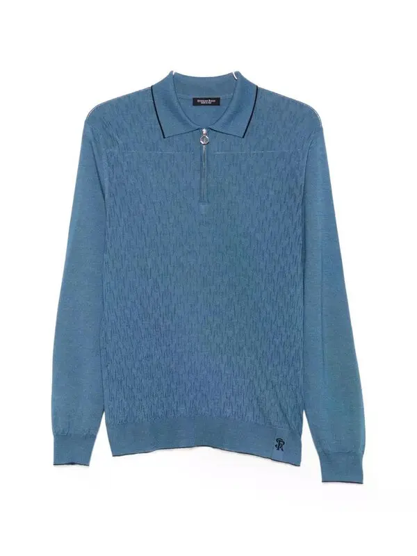 Stefano Ricci Geometric-pattern Zip-fastening Polo Shirt - Blue