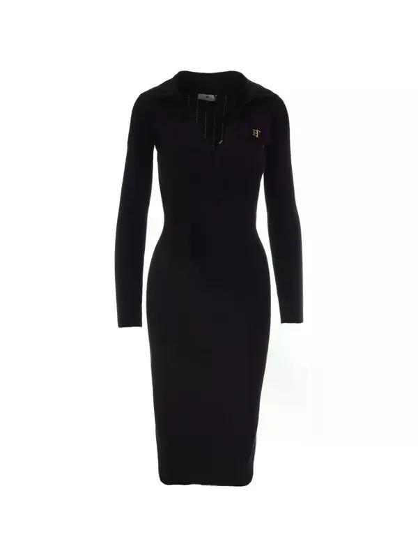 Elisabetta Franchi Logo-plaque Ribbed-knit Midi Dress - Black