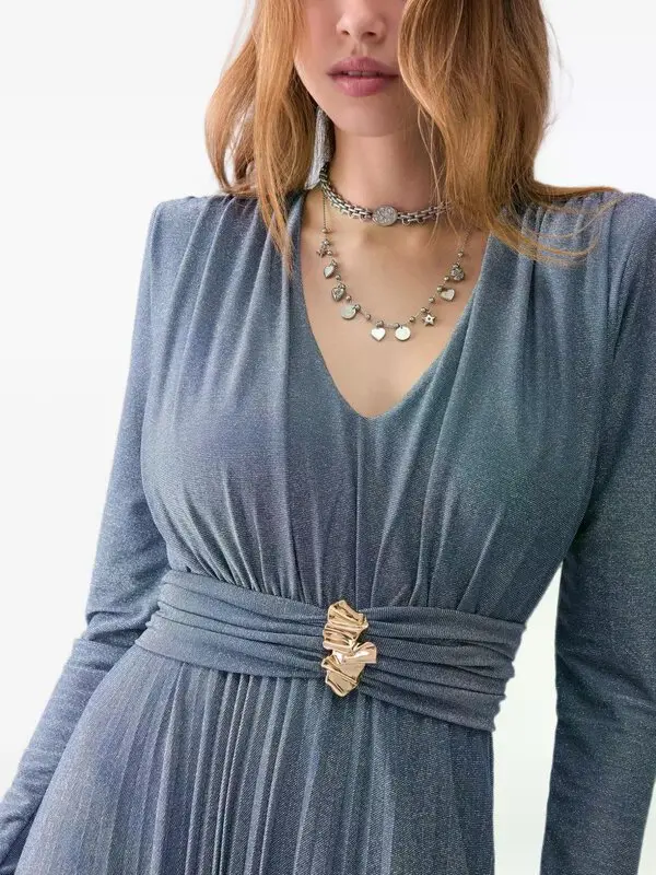 Liu Jo Long Pleated Lurex Dress With Jewelled Waist Accessory