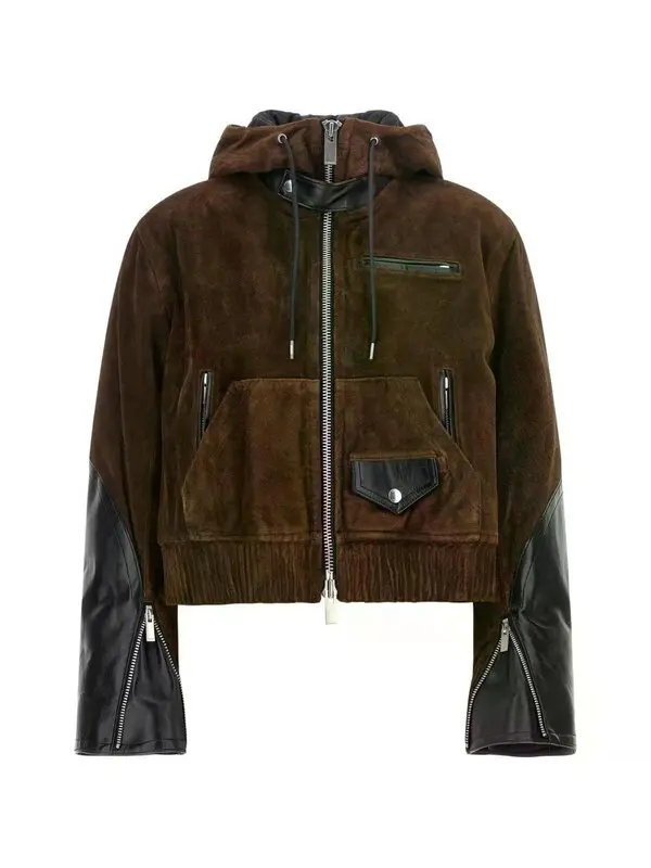 Sacai Suede-panelled Leather Jacket - Brown