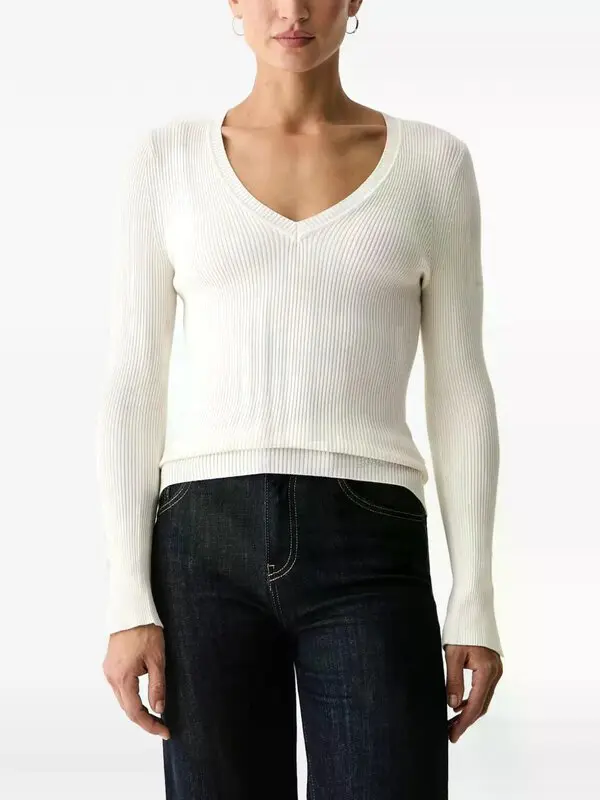 Guess Ellie Ribbed-knit V-neck Sweater - Neutrals