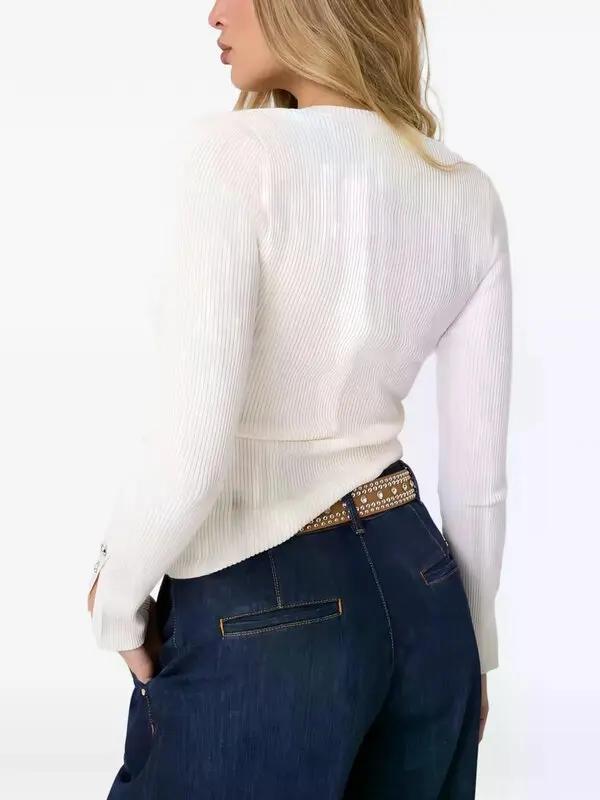 Guess Ellie Ribbed-knit V-neck Sweater - Neutrals