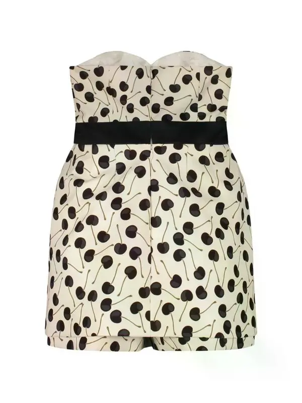 Red Valentino Ivory Cherry Print Sweetheart Neck Strapless Playsuit