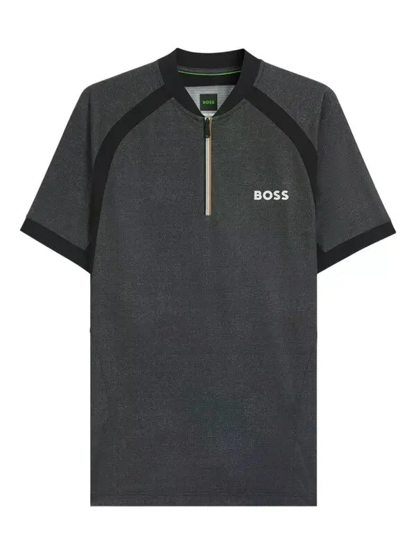 BOSS Panelled Zip-neck T-shirt - Grey