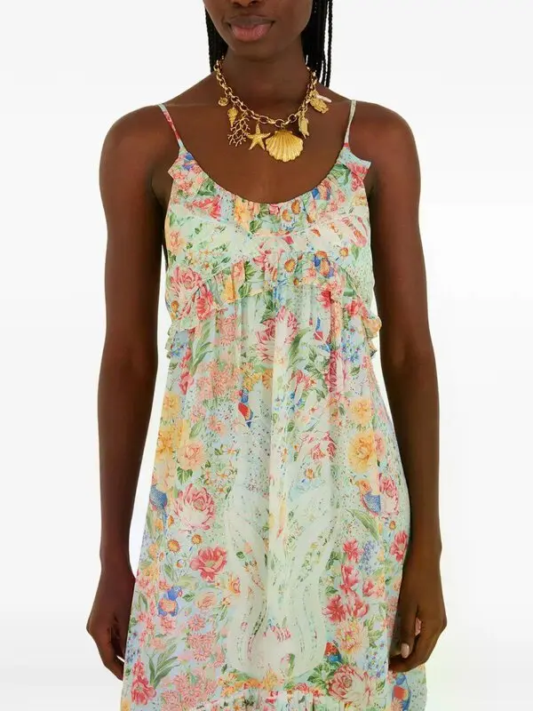 Farm Rio Floral Print Ruffled Maxi Dress - Neutrals