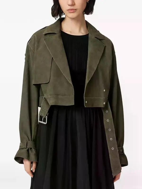 ALLSAINTS Ophelia Cropped Suede Jacket - Green