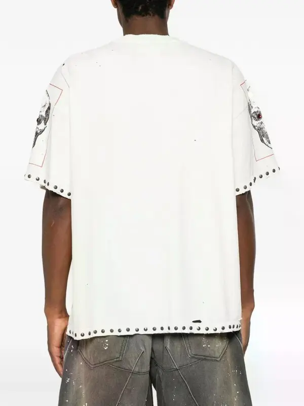 SATOSHI NAKAMOTO Stud-embellished Skull-print T-shirt