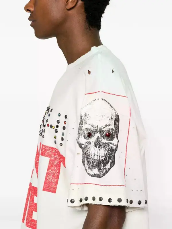 SATOSHI NAKAMOTO Stud-embellished Skull-print T-shirt