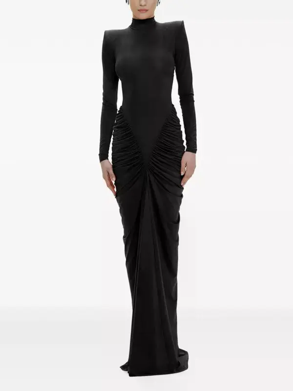 V:PM ATELIER Adwa Ruched Padded-shoulder Maxi Dress - Black