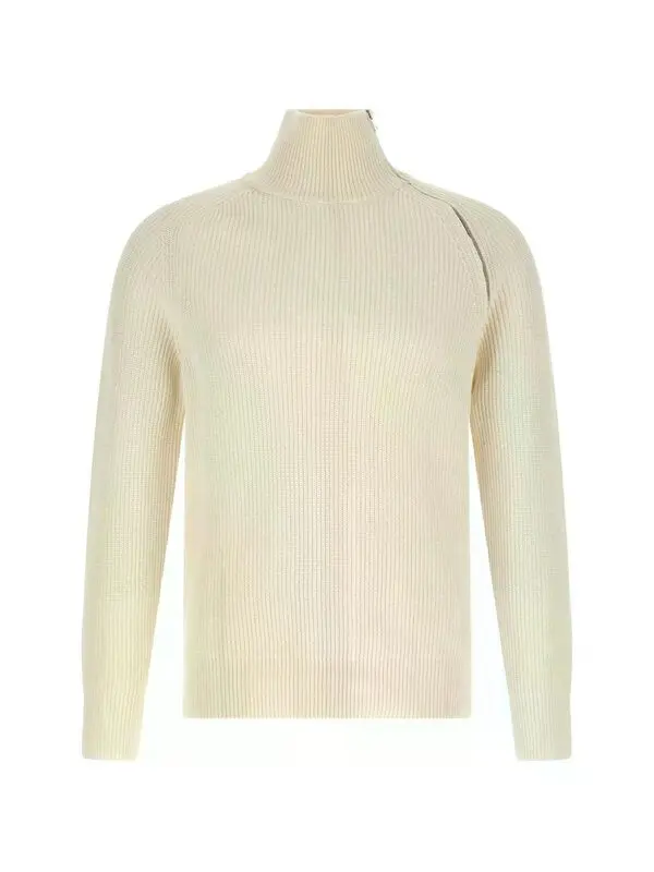 RIVIERA Ribbed-knit Asymmetric-zip Sweater - Neutrals