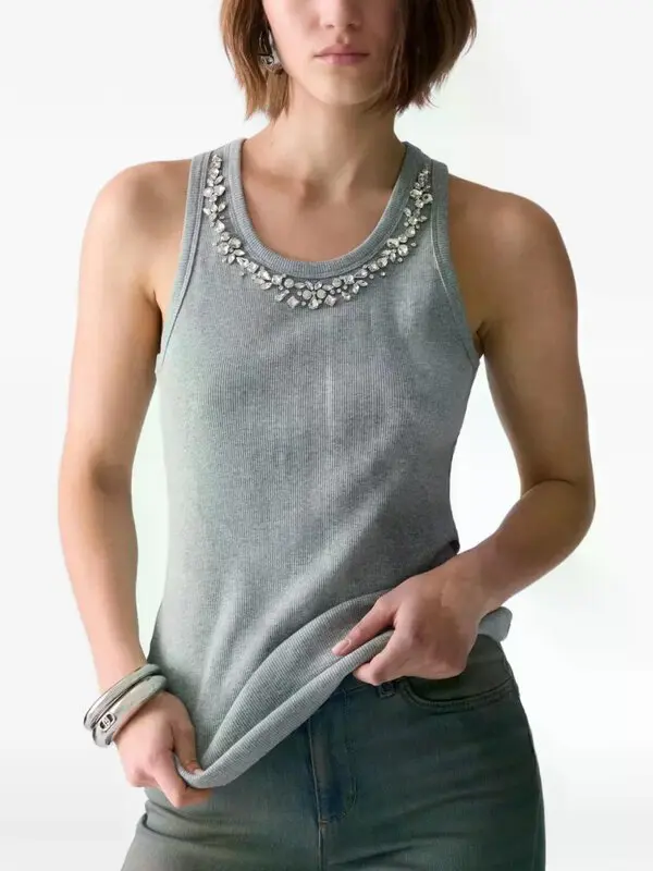 Liu Jo Ribbed Tank Top With Embellished Neckline
