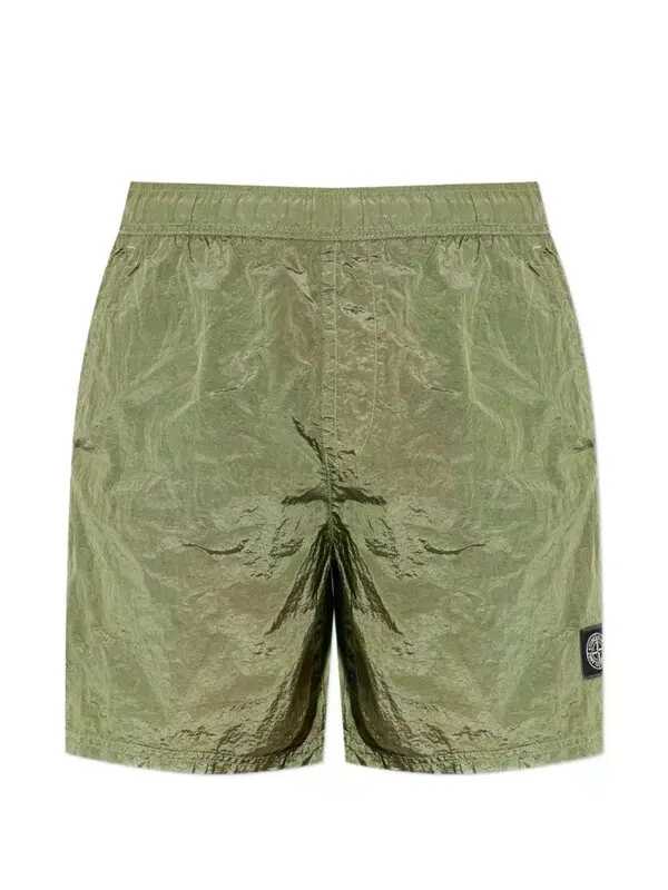 Stone Island Logo-patch Crinkled Swim Shorts - Green