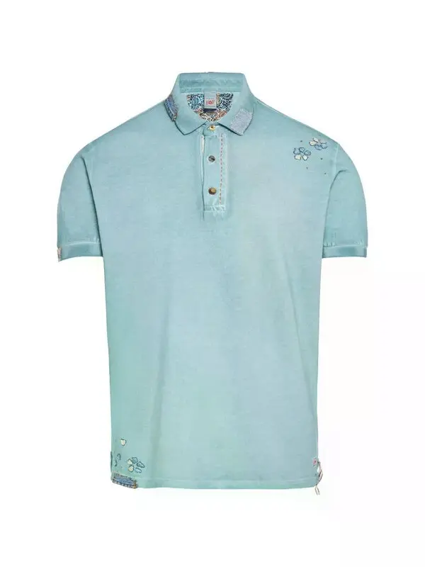 BOB Embroidered Denim-patch Polo Shirt - Blue