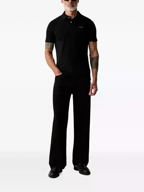 Guess Logo-detail Buttoned Polo Shirt - Black