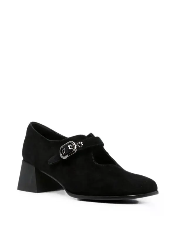 LINDA BAUMANN Suede Buckle-fastening Block-heel Pumps - Black