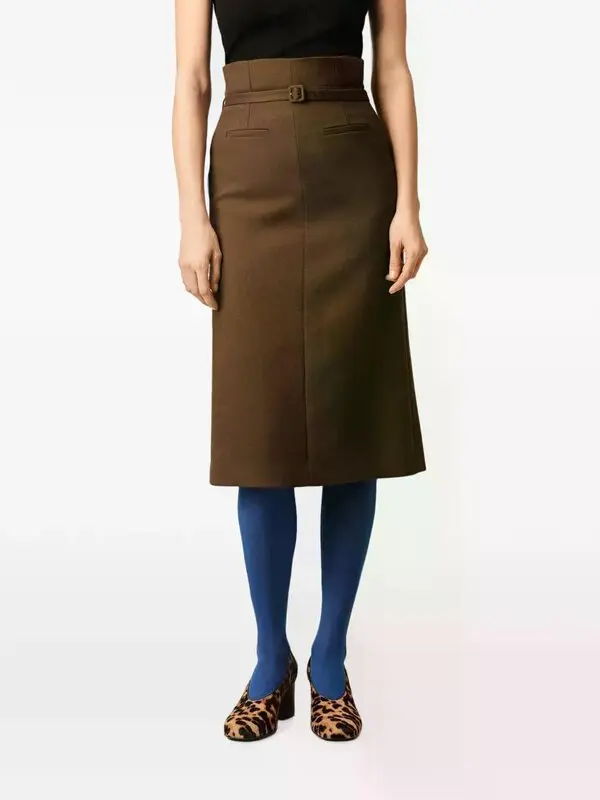 AMI Paris Pencil Belted Wool Skirt - Brown