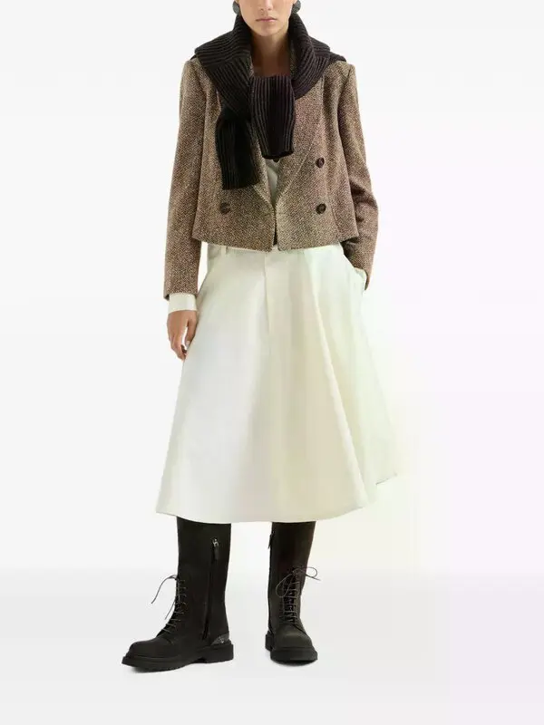 Brunello Cucinelli Sparkling Virgin Wool Chevron Cropped Blazer - Brown