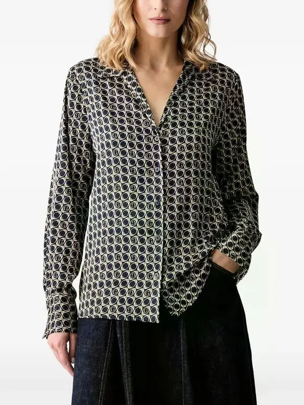 Guess Monogram-print Long-sleeve Blouse - Black