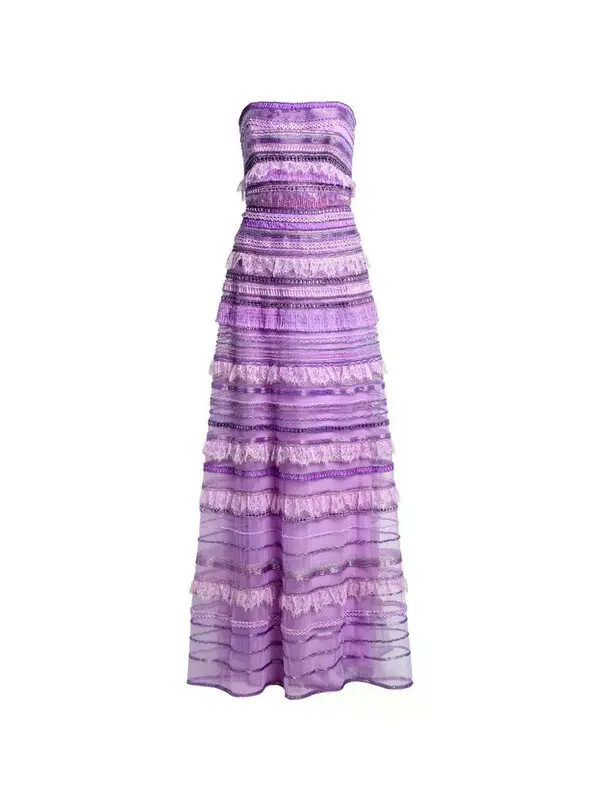 Elie Saab Bead-embroidered Strapless Maxi Dress - Purple