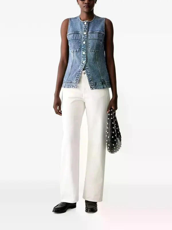Dkny Buckled Denim Button-down Top