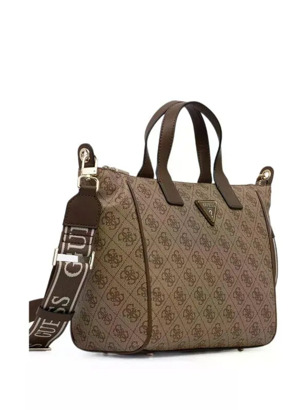 Guess Follie Monogram-print Logo-plaque Tote Bag - Brown