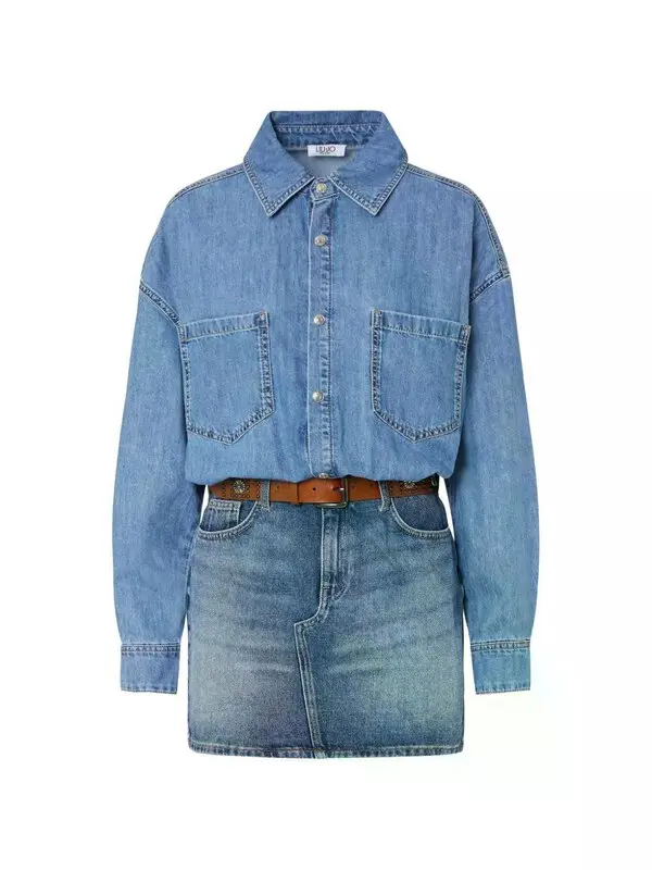 Liu Jo Short Denim Dress With Belt - Blue