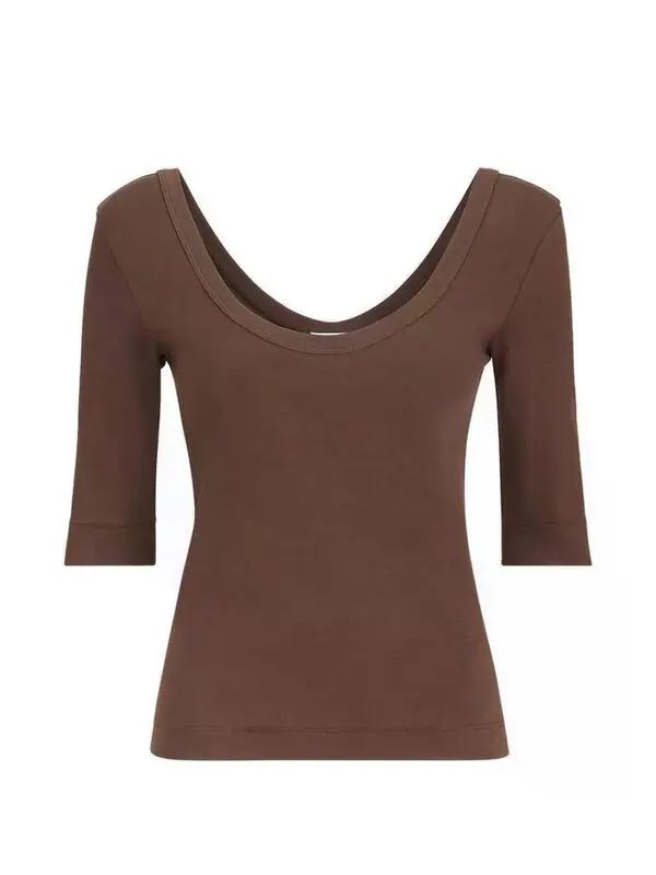 Brunello Cucinelli Stretch Cotton Ribbed Jersey T-shirt With Monili Decoration - Brown
