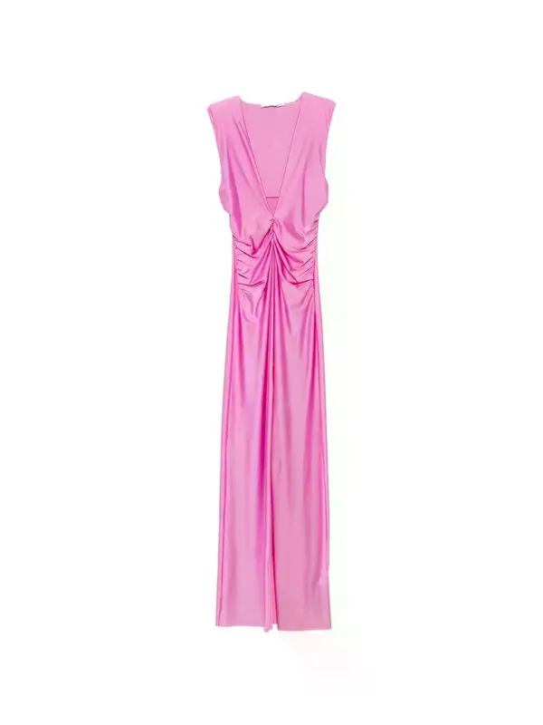 Amen Ruched V-neck Maxi Dress - Pink