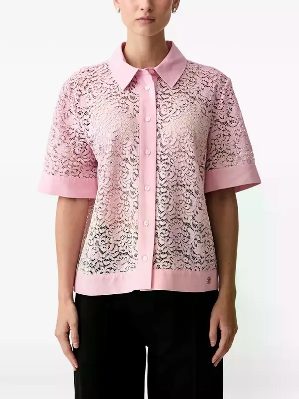 JOOP! Lace-overlay Short-sleeve Shirt - Pink
