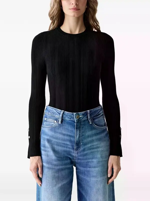 Guess Ellie Ribbed-knit Button-cuff Sweater - Black