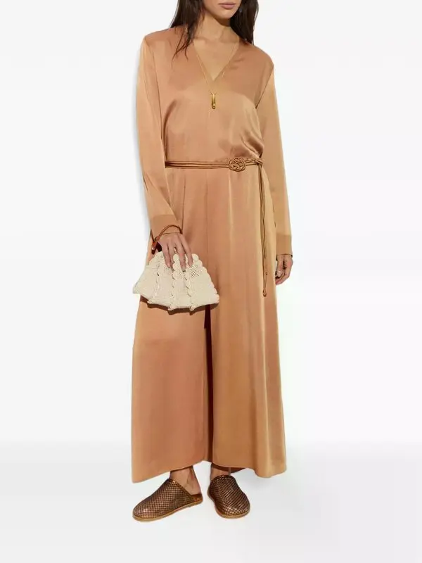 FORTE_FORTE Satin Maxi Dress With Knotted Belt