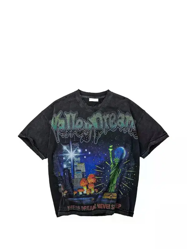 VALE FOREVER Graphic-print Distressed T-shirt - Black