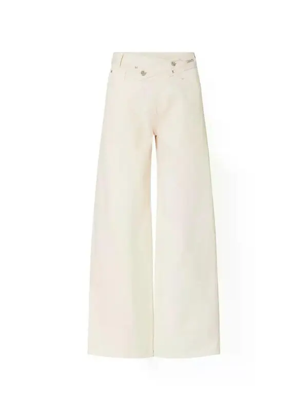 Liu Jo Straight Trousers With Asymmetrical Waistband - Neutrals