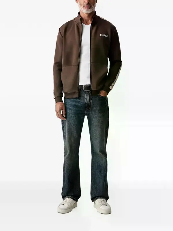 Guess Logo-tape Zip-up Sweater - Brown