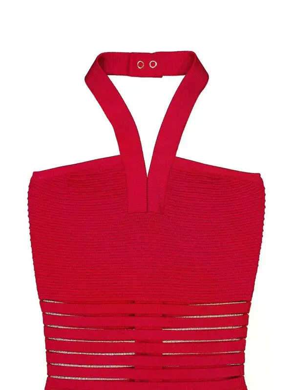 Balmain Halterneck Openwork Panel Maxi Dress
