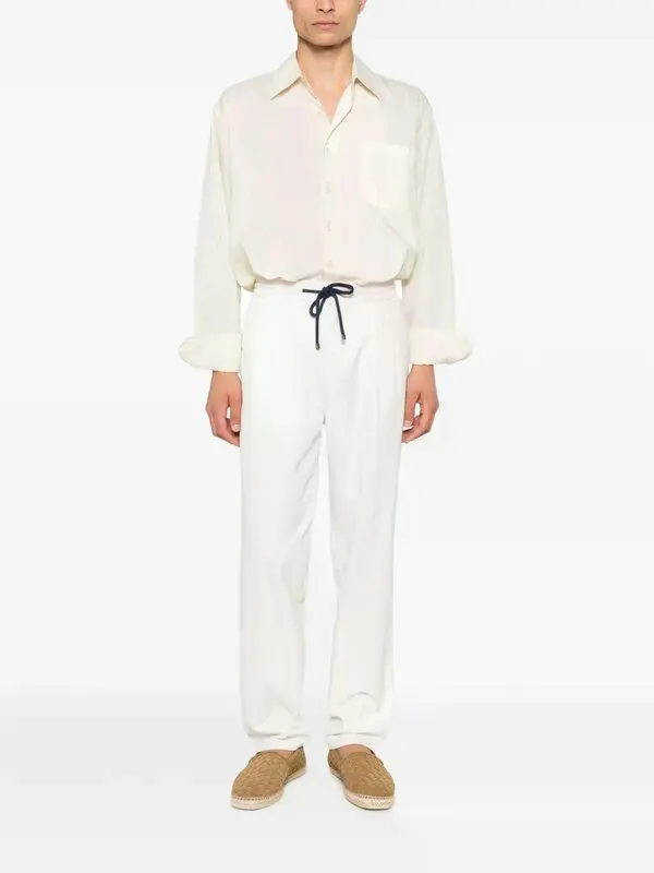 Brunello Cucinelli Cotton Drawstring Pleated Trousers - White