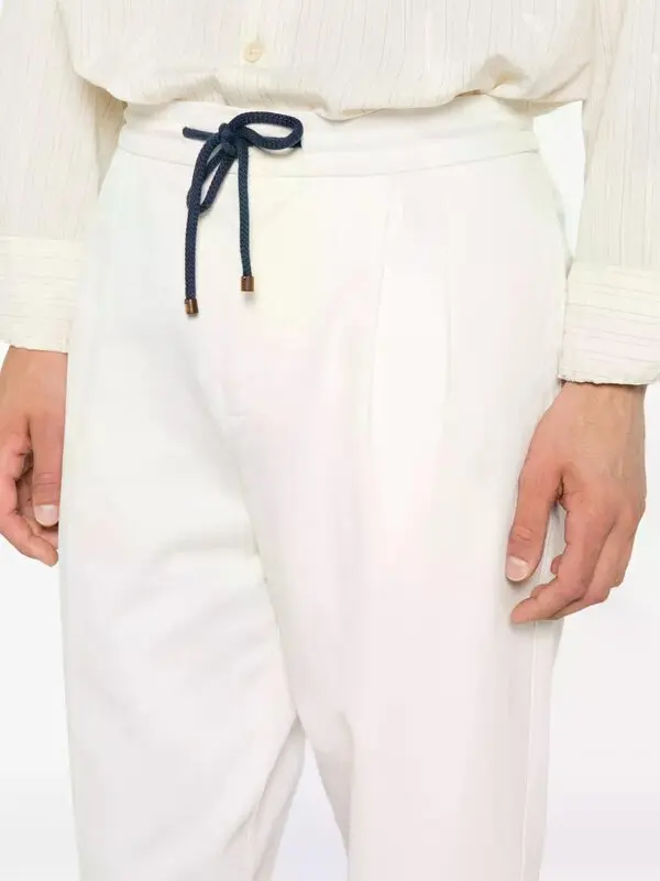 Brunello Cucinelli Cotton Drawstring Pleated Trousers - White
