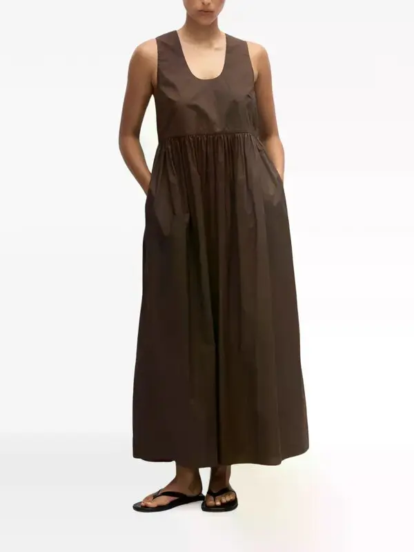 Matteau Deep U Gathered Sleeveless Maxi Dress - Brown
