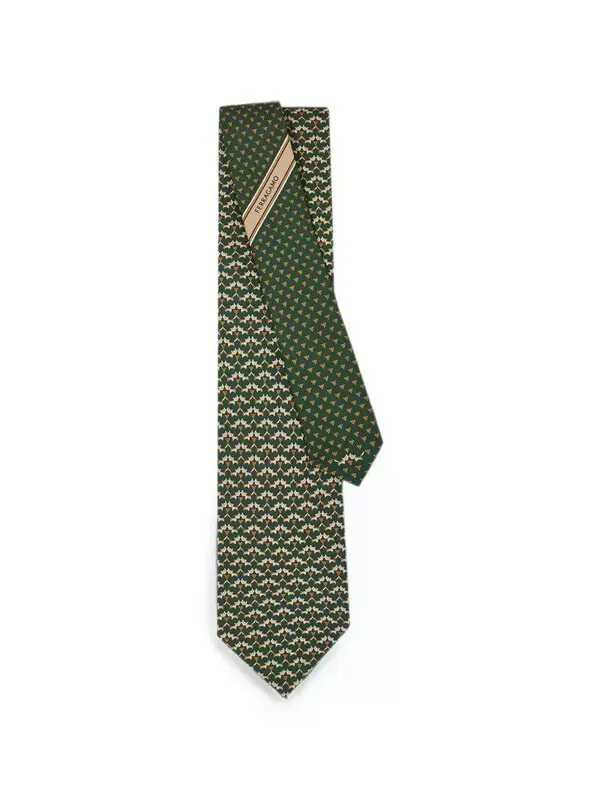 FERRAGAMO Aud Fox-print Tie - Green