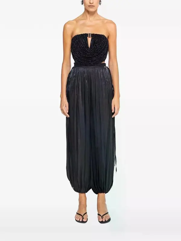 NISSA Crystal-embellished Tulle Crop Top - Black