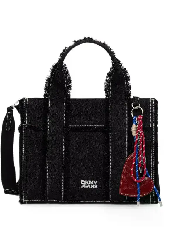 Dkny Frayed Edge Denim Tote Bag - Black