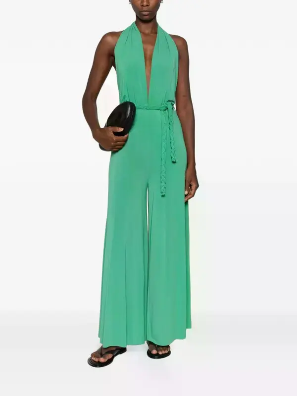 KAOS Halterneck Braided-belt Jumpsuit - Green