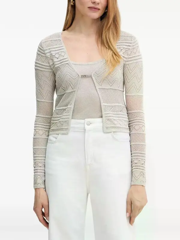 Guess Pointelle-knit Logo-plaque Cardigan - Grey