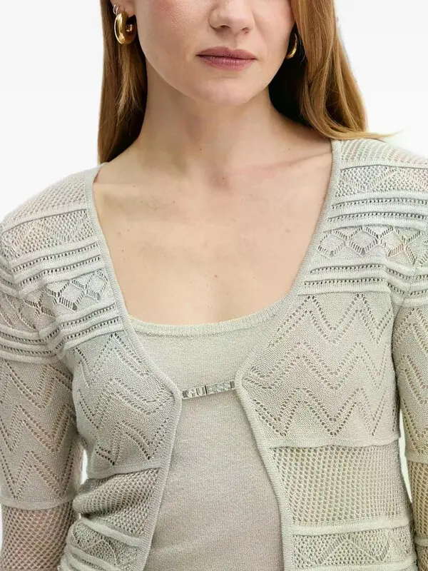 Guess Pointelle-knit Logo-plaque Cardigan