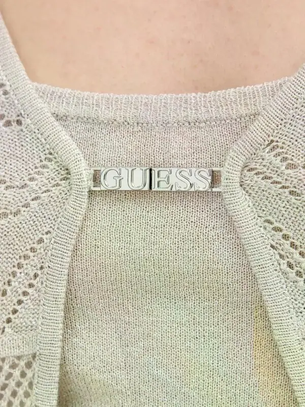 Guess Pointelle-knit Logo-plaque Cardigan