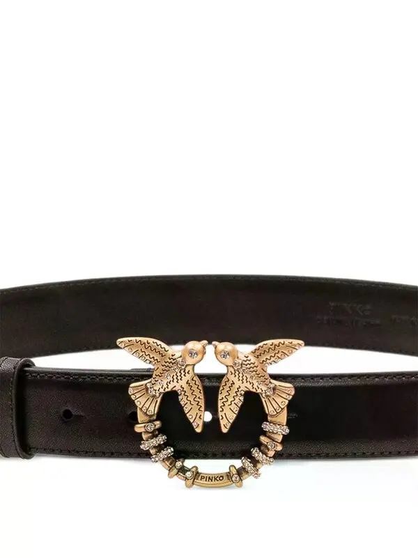 Pinko Love Berry Leather Belt With Gold-tone Embellished Buckle