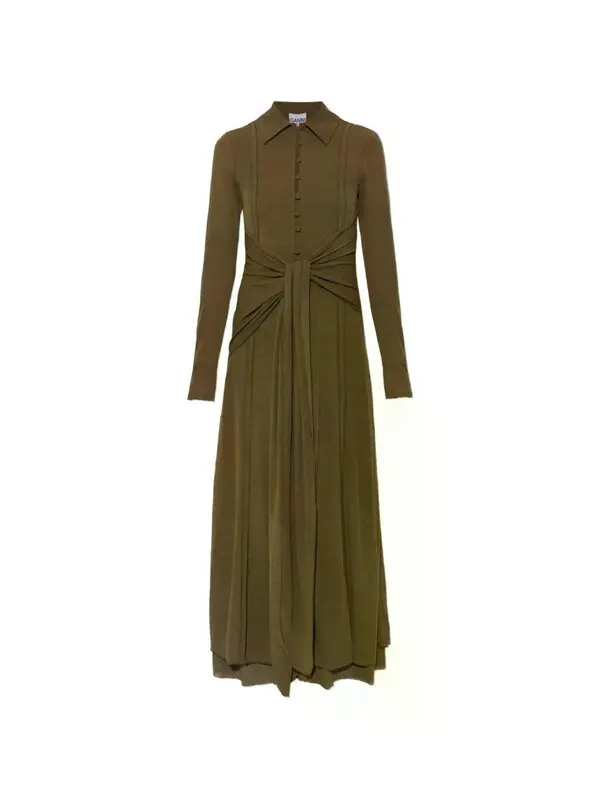 GANNI Tie-waist Button-down Maxi Dress - Green